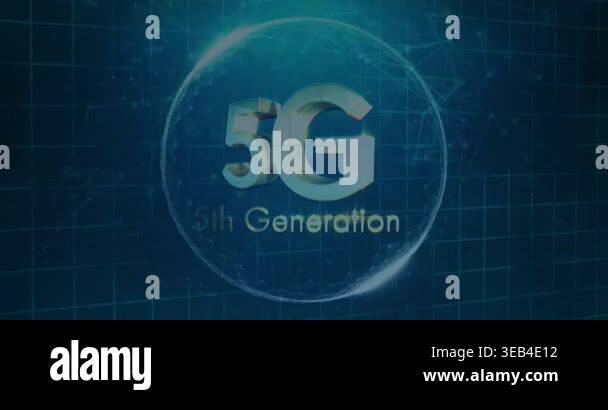 Digital data processing animation over futuristic interface with graphs ...