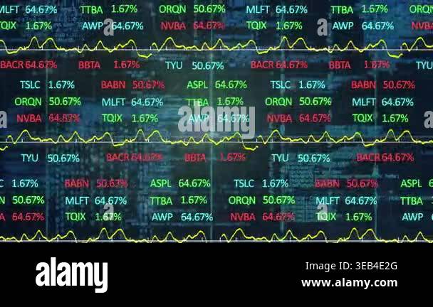 Animation of financial data and graphs on black background. Finance ...