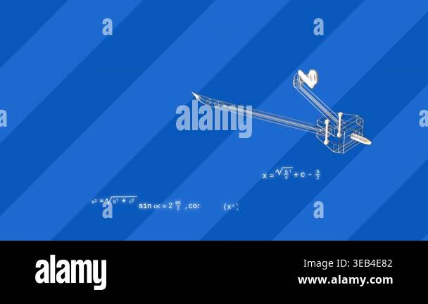 Animation of math concept icons and mathematical equations against blue ...