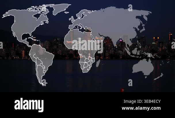 Animation of globe of network of connections over world map. Global ...