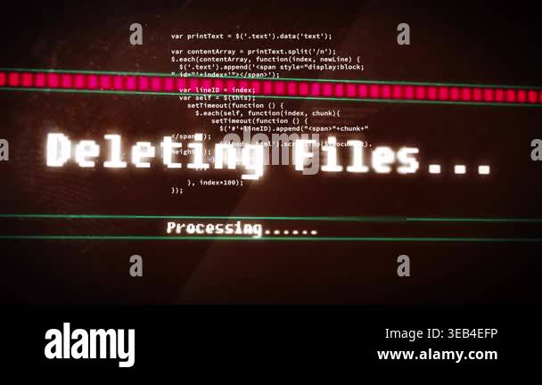 Animation of deleting files and processing text over computer language ...
