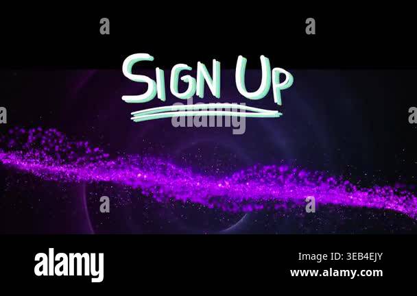 Animation of line under sign up text over dots forming wave pattern ...