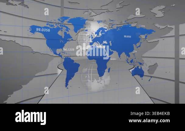 Animation of globe formed with american dollar bills and financial data ...
