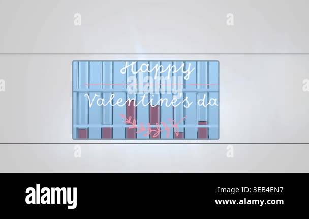 Animation of happy valentines day text over test tubes. Global medicine ...
