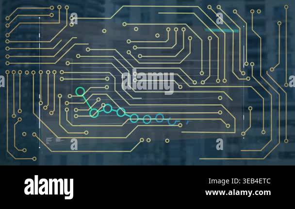 Animation of digital interface with network of connections on dark ...