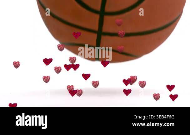 Scattering red heart shapes on white background, creating romantic ...