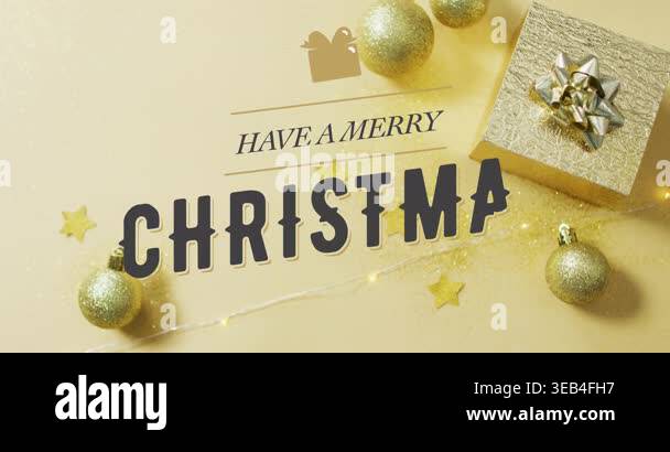Animation of have a merry christmas text with christmas baubles, stars ...