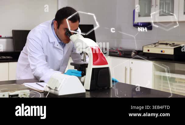 Animation of scientific data processing over male scientist using ...