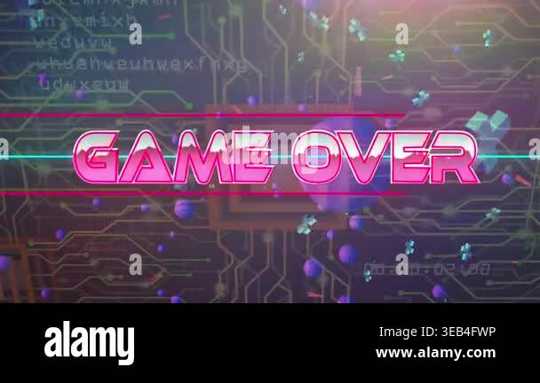 Animation of pink metallic text start over neon lines on computer ...