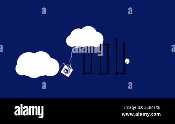 Animation of bar graph and digital icons tied to cloud icons on blue ...