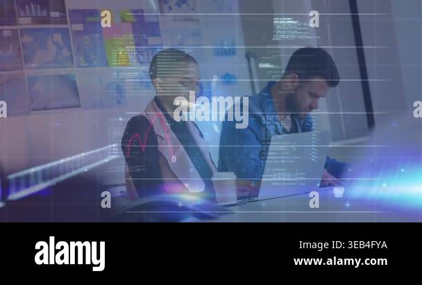 Animation of graphs, binary codes, lens flare, programming language ...