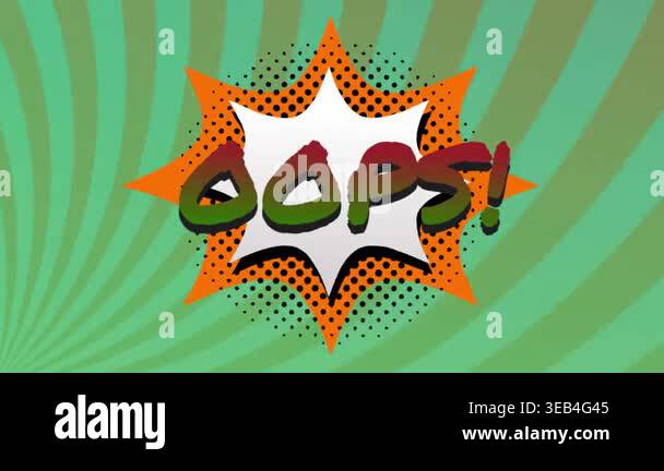 Animation of oops over green striped background. Colour, shapes and ...