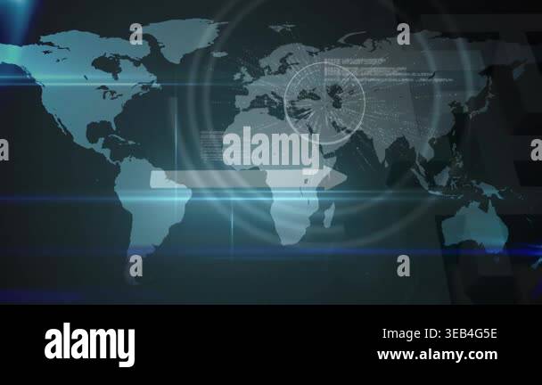 Animation of arrow, network of connections and world map in navy space ...