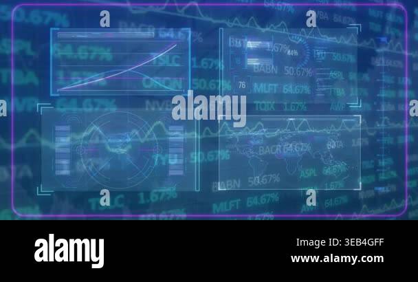 Animation of data processing over server room. Global business ...
