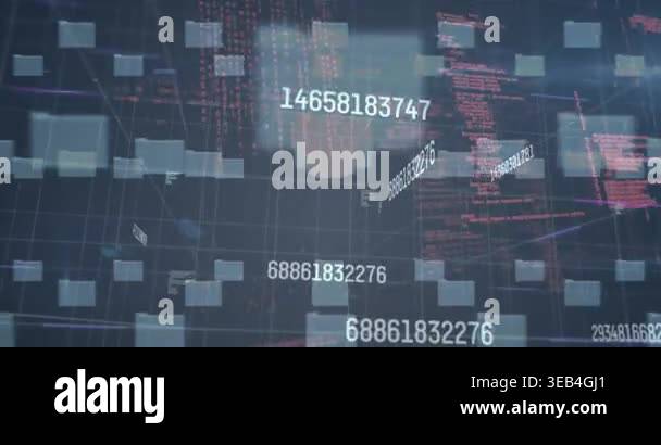 Animation of security padlock and data processing over black background ...