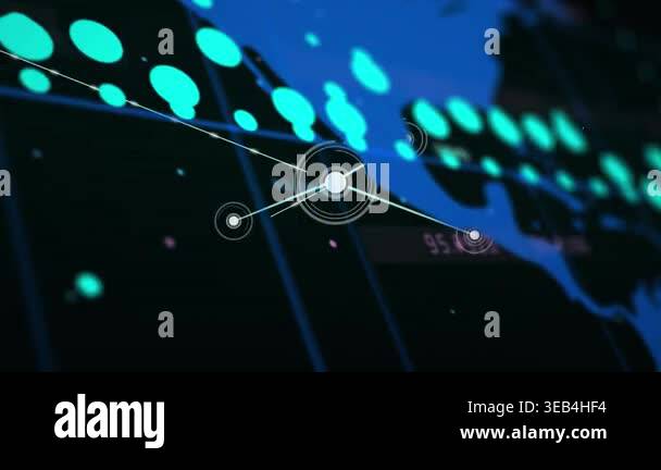 Animation of network of connections, data processing and markers over ...