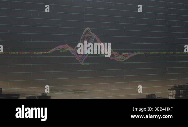 Animation of data processing over colorful grid. Global sports fitness ...