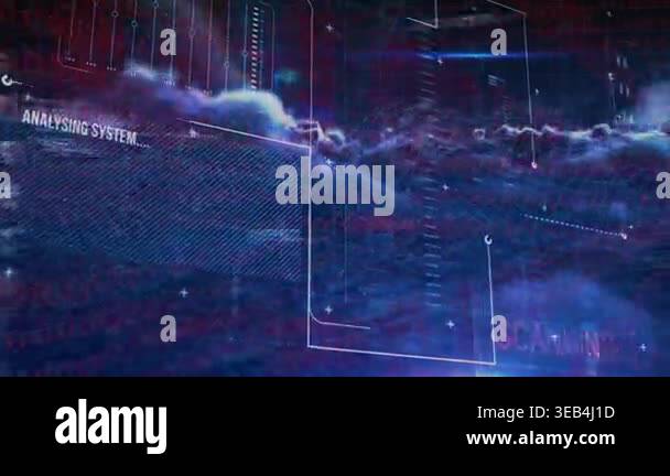 Animation of data processing over blue background. Global communication ...