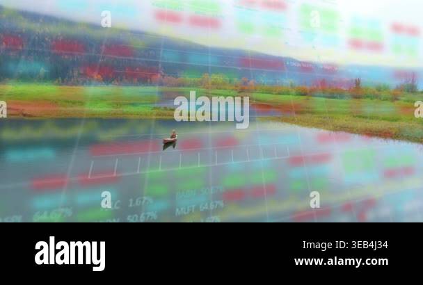 Man rowing on marsh data starting finance tiles grid line chart ...
