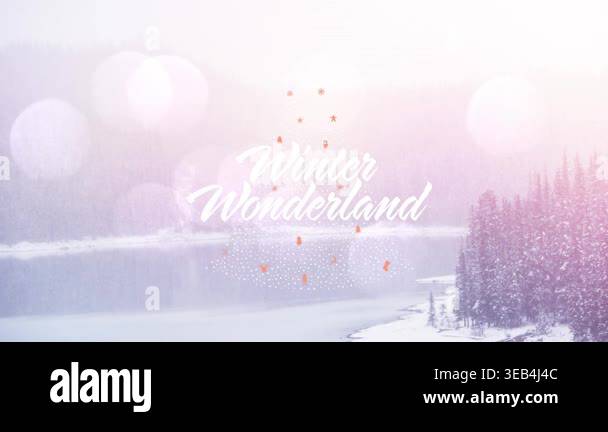 Animation of winter wonderland text at christmas over fir trees ...