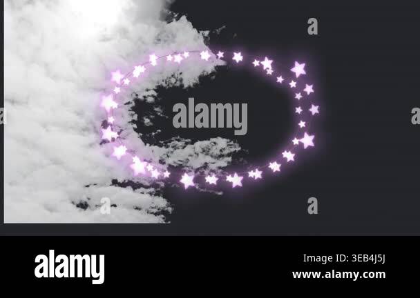 Animation of star frame over clouds. Love, celebration and digital ...