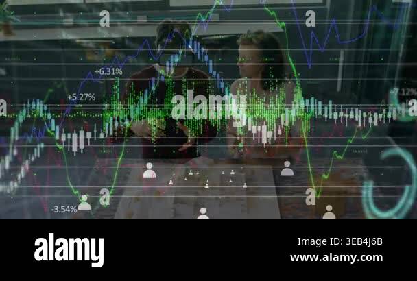Animation of financial data processing over architects working. Global ...