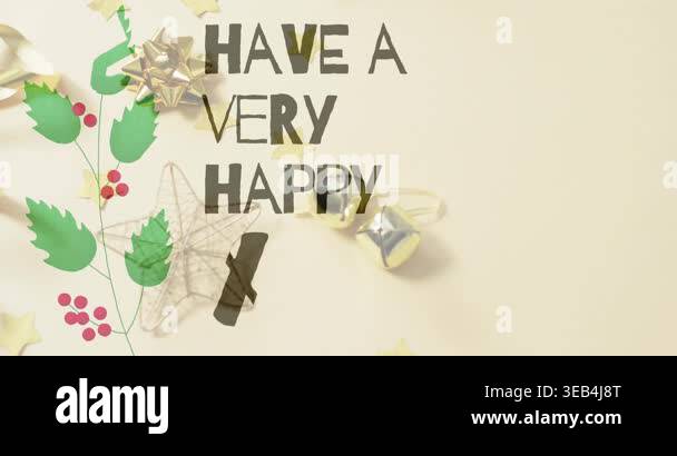 Animation of christmas greetings text over christmas decorations ...