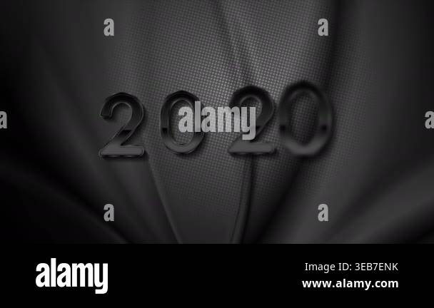 Black liquid waves and glossy 2020 New Year abstract motion background ...