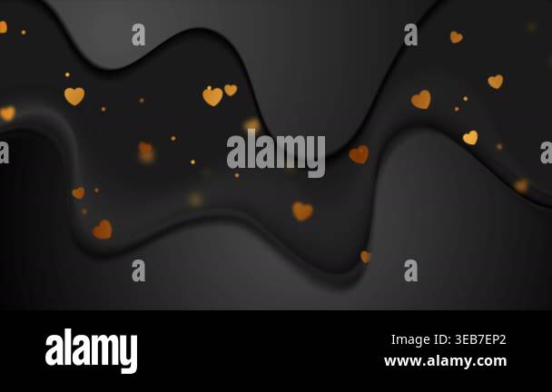 Black smooth waves and golden hearts luxury motion background Stock ...