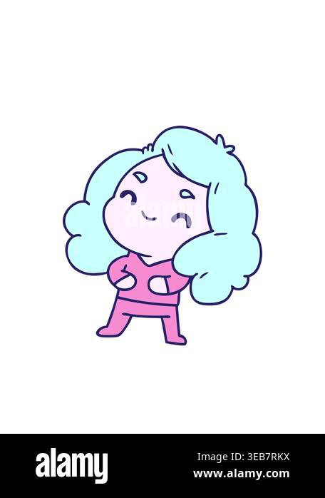 blinking radial lines animation of cartoon illustration of kawaii girl ...