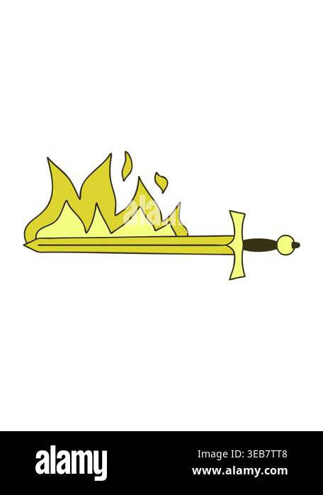 changing color animation of hand drawn quirky cartoon flaming sword ...