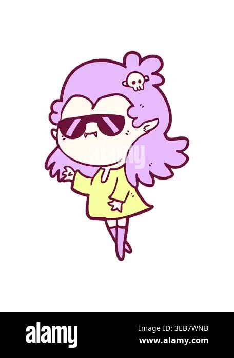 shivering motion animation of cute cartoon cool vampire girl in bright ...