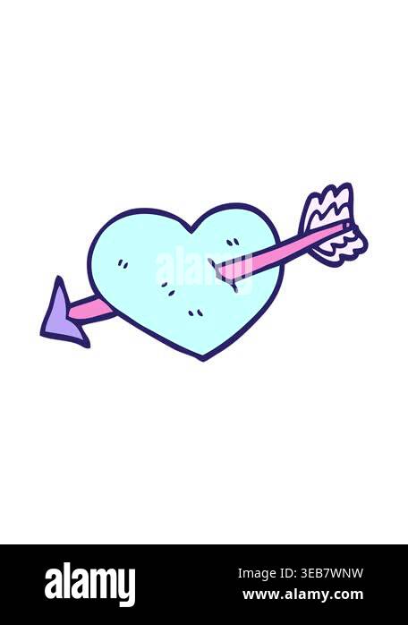shaking motion animation of cartoon doodle heart shot through with ...