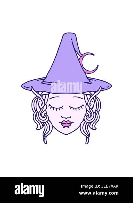 bob and pause animation of Retro Tattoo Style elf mage character face ...