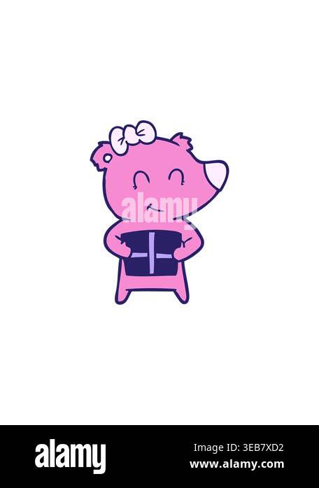 splitting effect animation of bear cartoon character with present Stock ...