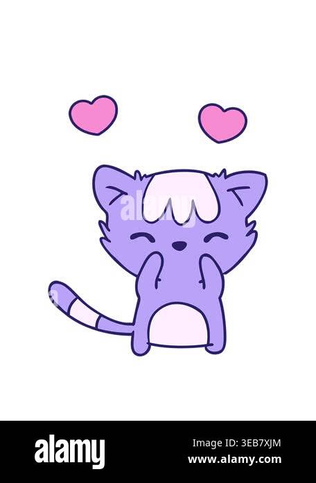 spinning hearts animation of freehand drawing of cute kawaii cat Stock ...