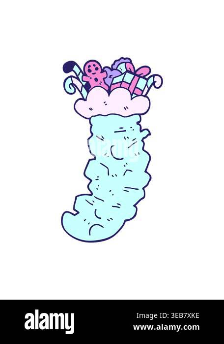shine light effect animation of cartoon doodle christmas stocking ...