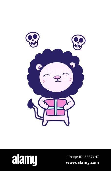 spinning skulls animation of cartoon lion with christmas present design ...