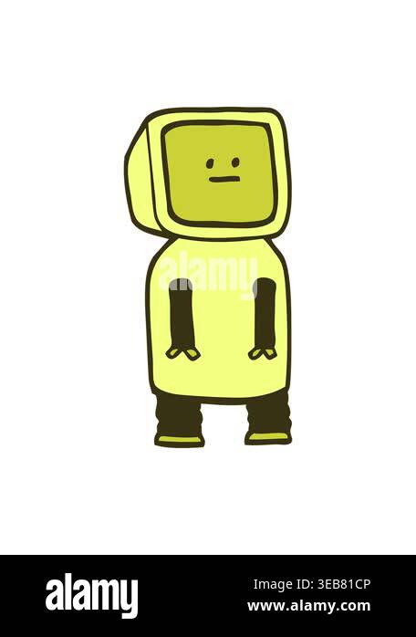 changing color animation of hand drawn doodle style cartoon funny robot ...