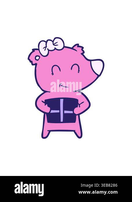 shine light effect animation of bear cartoon character with present ...