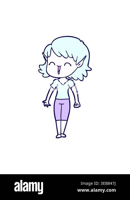 neon light effect animation of cartoon elf girl image Stock Video ...