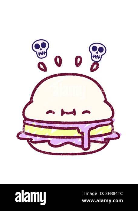 spinning skulls animation of Cute Burger Chalk Drawing in bright glow ...
