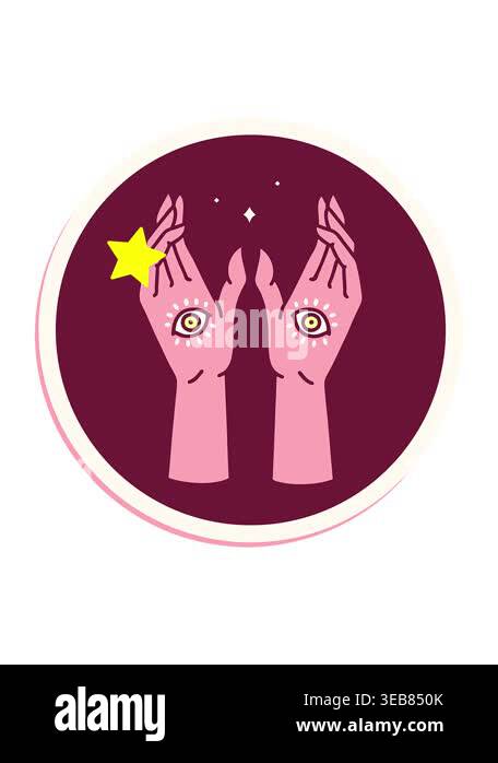 twinkling stars effect animation of palm reading sign in bright glow ...