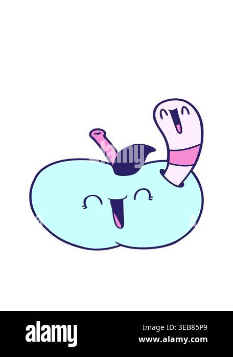 bobbing motion animation of cartoon worm in happy apple Stock Video ...