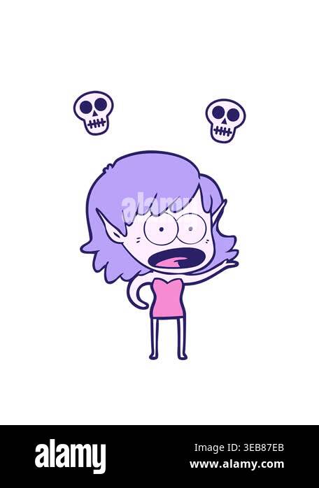 spinning skulls animation of cartoon elf girl drawing design Stock ...