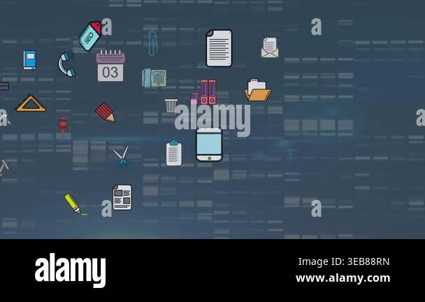 Animation of social media icons over globe. Global business and digital ...