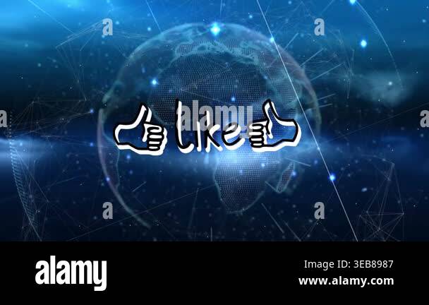 Animation of like text over globe. global business, finances ...