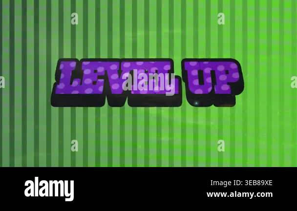Animation of level up text over shapes. Global ecology and digital ...