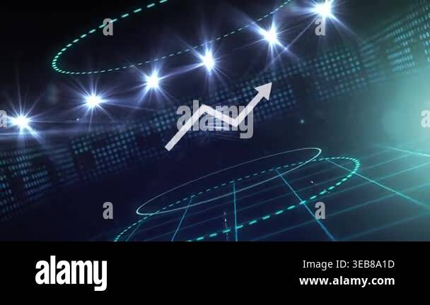 Animation of white arrow over shapes on black background. Social media ...