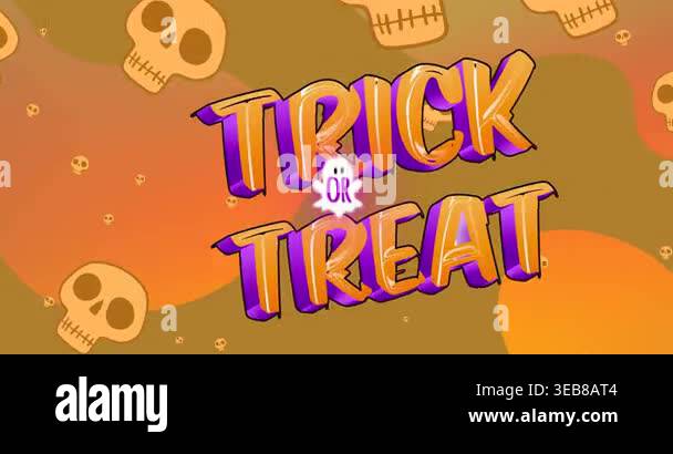 Animation of halloween greetings text over skull pattern on orange ...